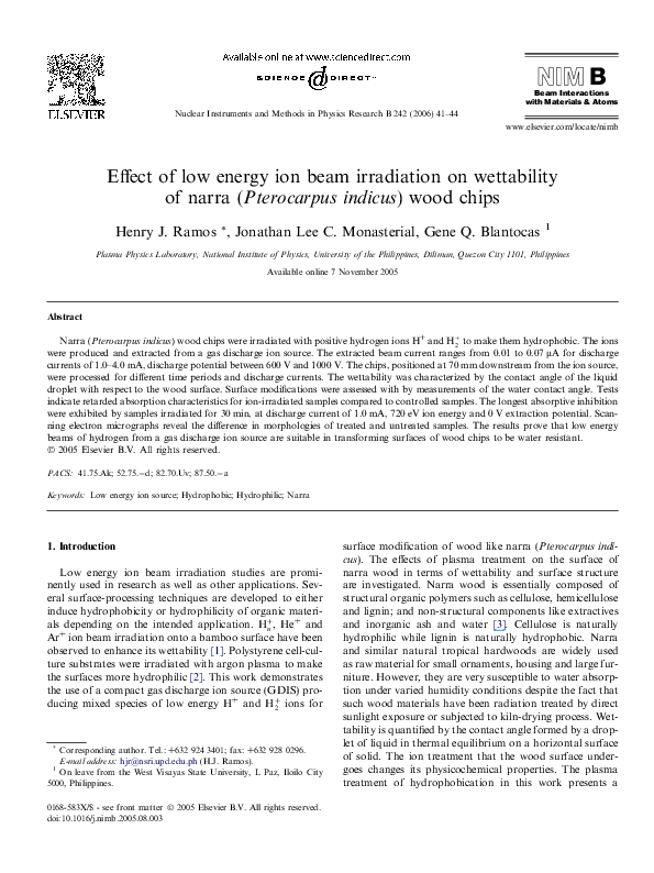 (PDF) Effect of low energy ion beam irradiation on wettability of narra (Pterocarpus indicus ...