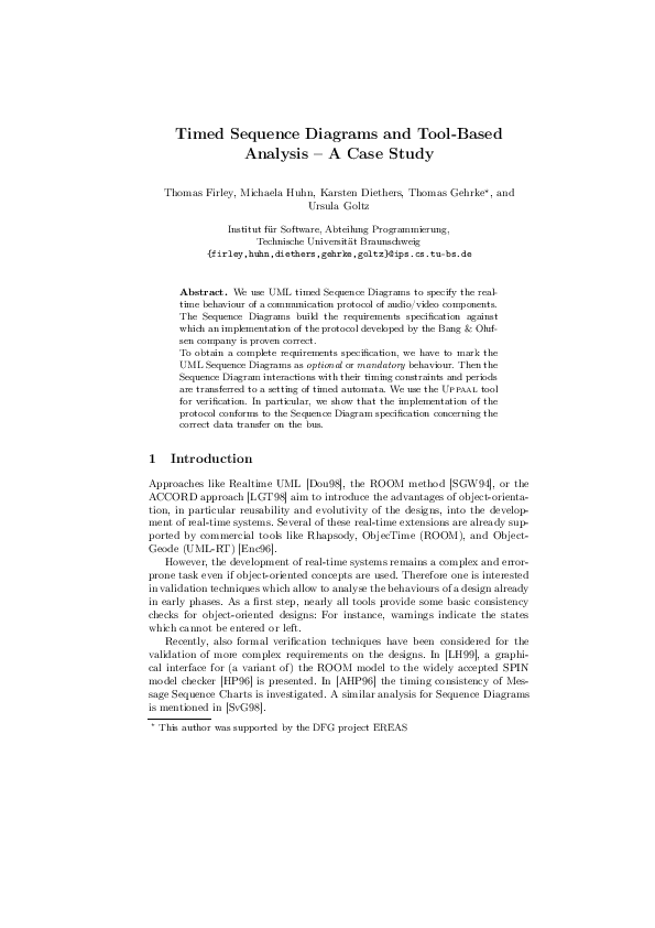(PDF) Timed Sequence Diagrams and Tool-Based Analysis - A Case Study