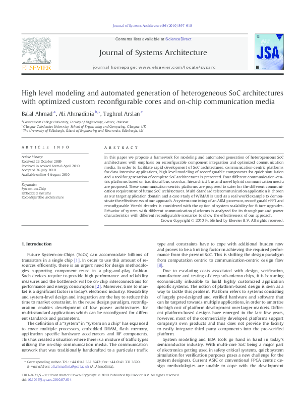 (PDF) High level modeling and automated generation of heterogeneous SoC architectures with ...