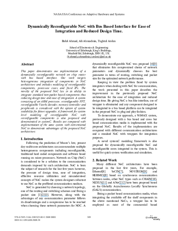 Pdf Dynamically Reconfigurable Noc With Bus Based Interface For Ease Of Integration And