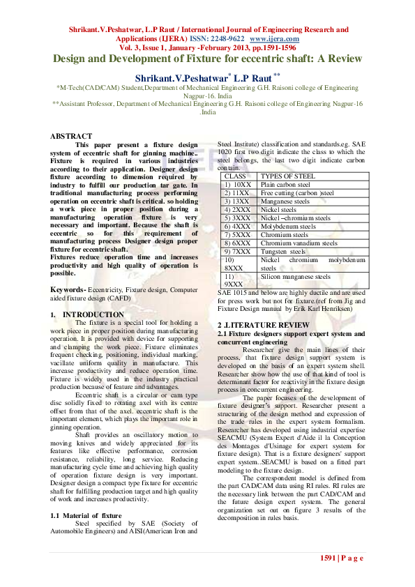 (PDF) Design and Development of Fixture for eccentric shaft: A Review