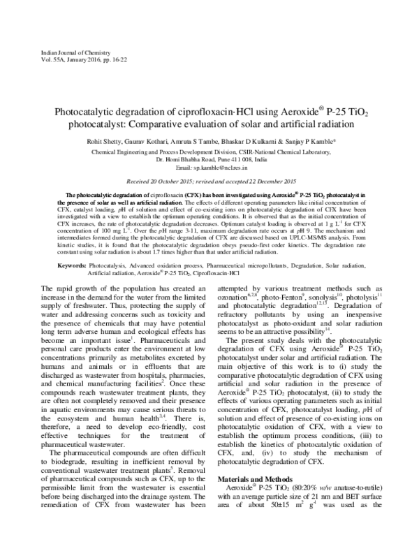 Photocatalytic degradation of ciprofloxacin·HCl using Aeroxide ® P-25 ...
