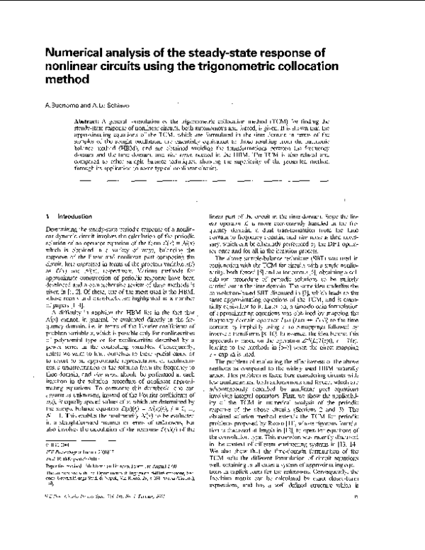 Pdf Numerical Analysis Of The Steady State Response Of Nonlinear Circuits Using The