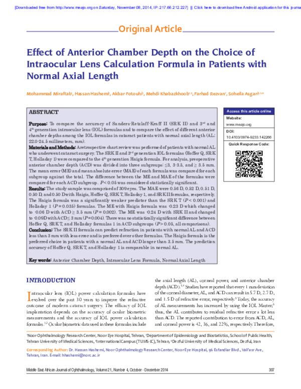 (PDF) Computerised intraocular lens calculation: clinical results and ...