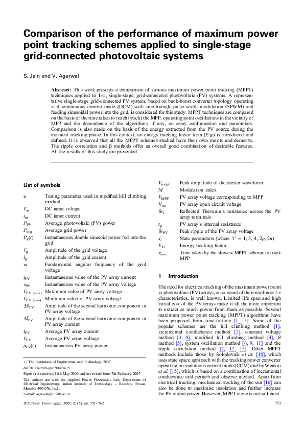 Pdf Comparison Of The Performance Of Maximum Power Point Tracking Schemes Applied To Single
