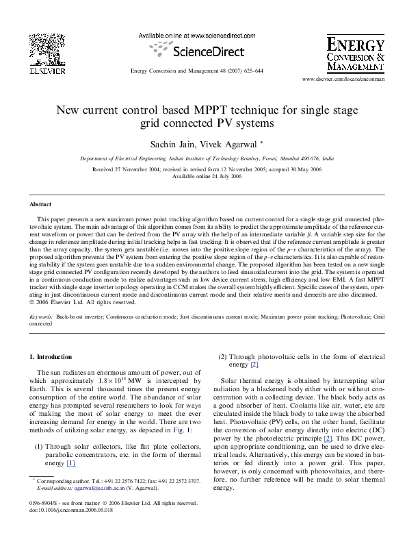 Pdf New Current Control Based Mppt Technique For Single Stage Grid Connected Pv Systems