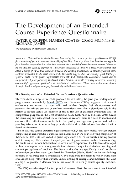 (PDF) The Development of an Extended Course Experience Questionnaire