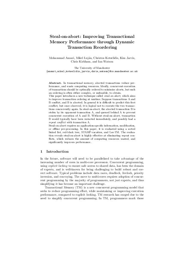 (PDF) Steal-on-Abort: Improving Transactional Memory Performance through Dynamic Transaction ...