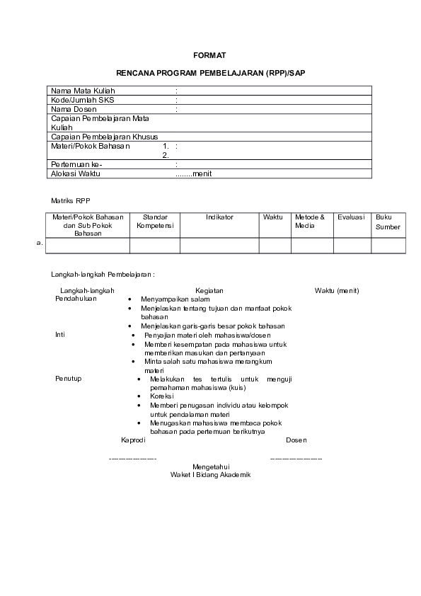 (DOC) FORMAT RENCANA PROGRAM PEMBELAJARAN (RPP)/SAP | mite bara ...