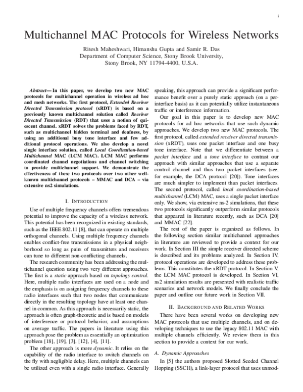 (PDF) Multichannel MAC Protocols for Wireless Networks