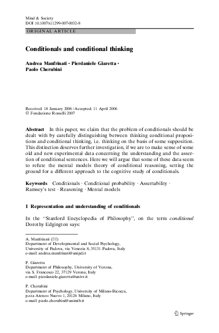 (PDF) Conditionals and conditional thinking