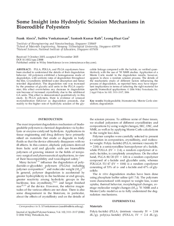 (PDF) Some insight into hydrolytic scission mechanisms in bioerodible ...