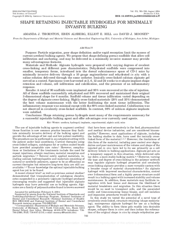(PDF) Shape Retaining Injectable Hydrogels for Minimally Invasive ...
