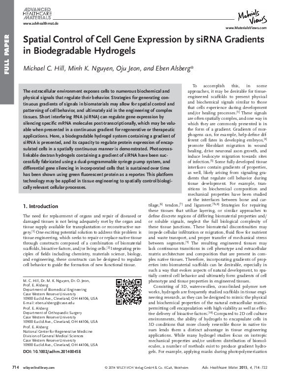 (PDF) Tissue Regeneration: Spatial Control of Cell Gene Expression by siRNA Gradients in ...