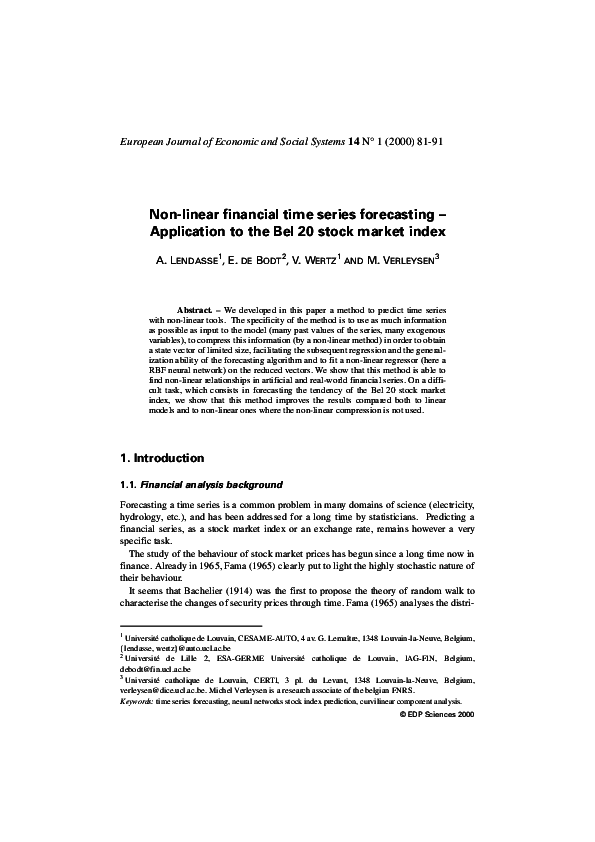 Pdf Nonlinear Financial Time Series Forecasting Application To Bel20
