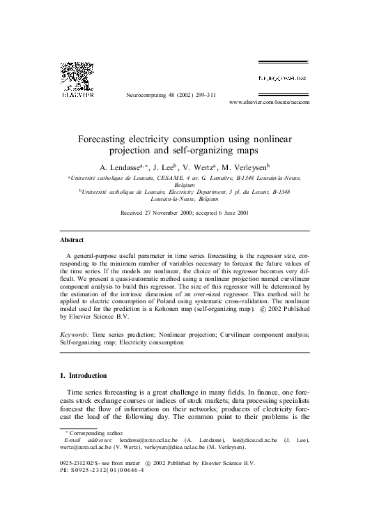 Pdf Forecasting Electricity Consumption Using Nonlinear Projection And Self Organizing Maps