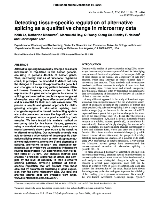 (PDF) Detecting tissue-specific regulation of alternative splicing as a qualitative change in ...