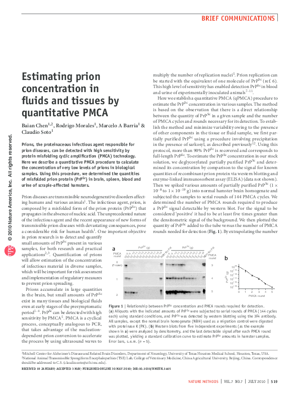 (PDF) Estimating prion concentration in fluids and tissues by ...