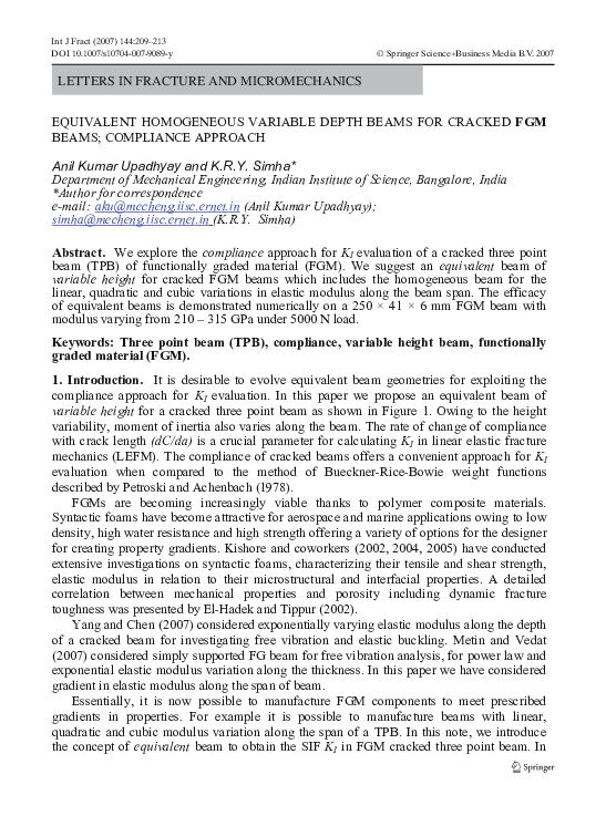 (PDF) Equivalent Homogeneous Variable Depth Beams for Cracked FGM Beams ...
