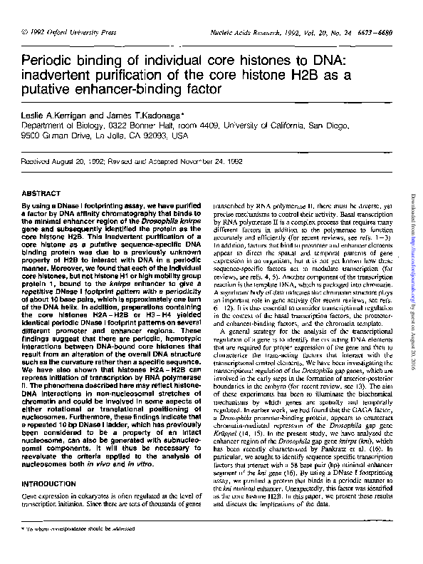 (PDF) Periodic binding of individual core histones to DNA: inadvertent purification of the core ...