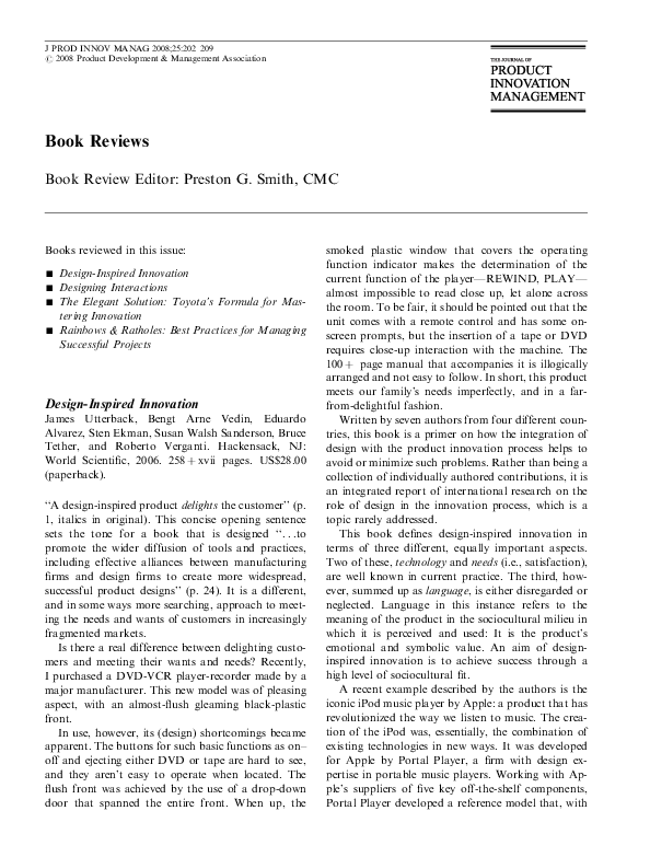 (PDF) Design-Inspired Innovation by James Utterback, Bengt Arne Vedin ...