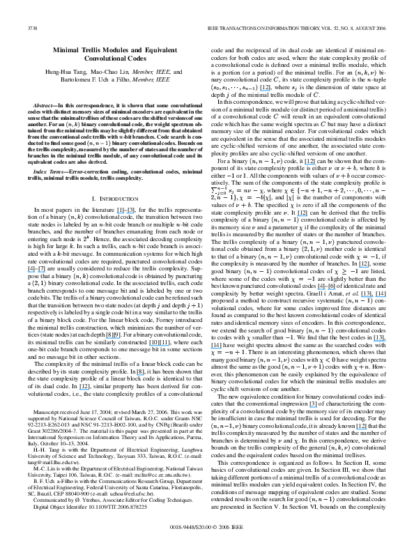 (PDF) Minimal Trellis Modules and Equivalent Convolutional Codes