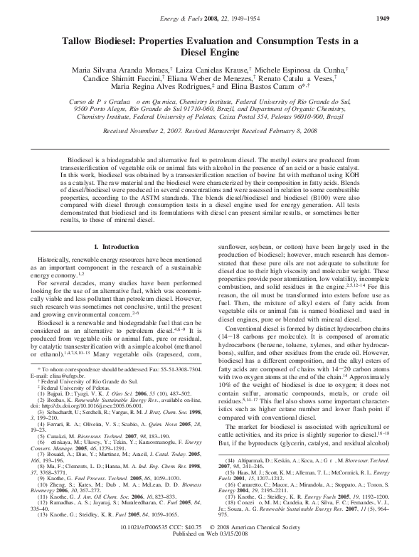 (PDF) Tallow Biodiesel: Properties Evaluation and Consumption Tests in ...