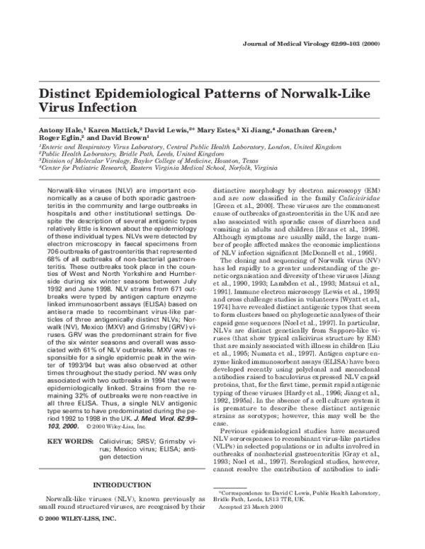 (PDF) Distinct epidemiological patterns of Norwalk-like virus infection