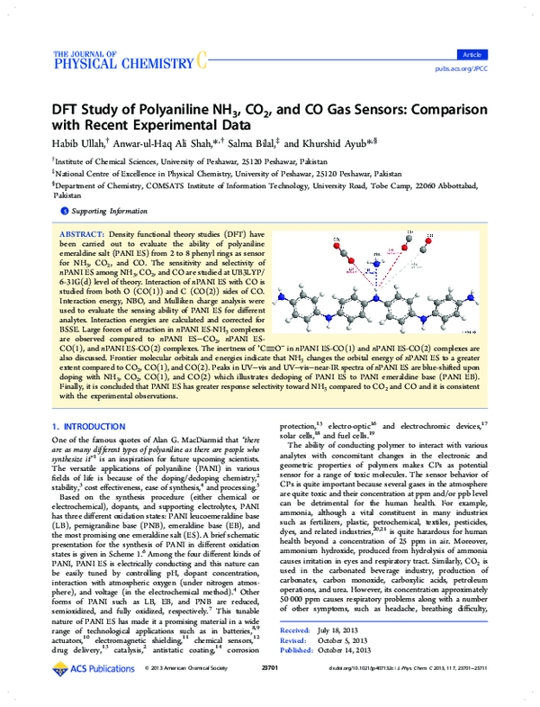 (PDF) DFT Study of Polyaniline NH 3 , CO 2 , and CO Gas Sensors ...