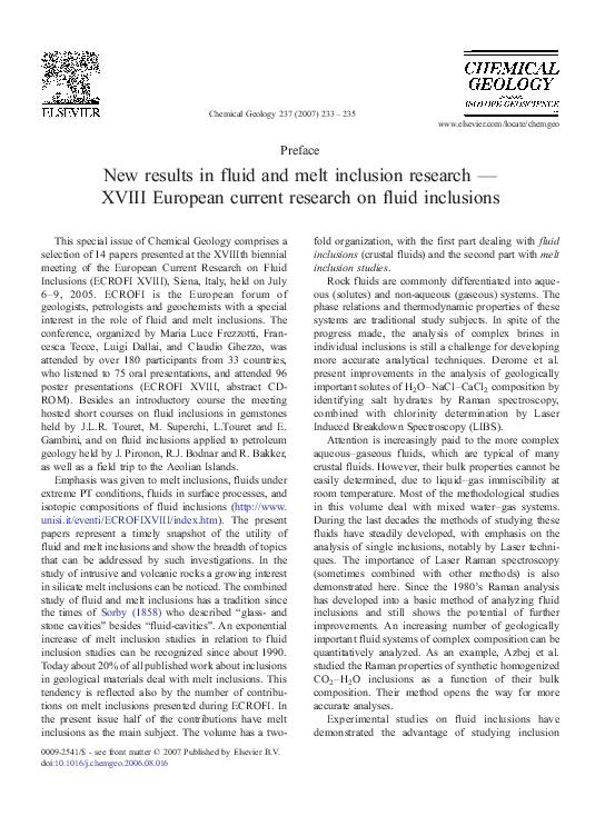 (PDF) New results in fluid and melt inclusion research — XVIII European ...