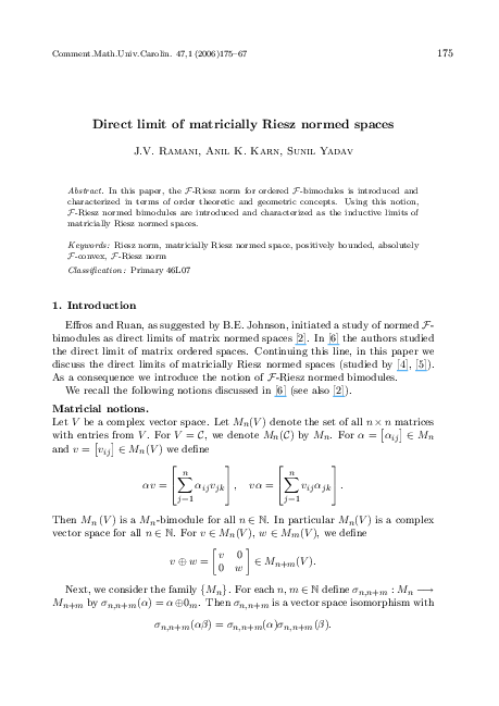 (PDF) Direct limit of matricially Riesz normed spaces