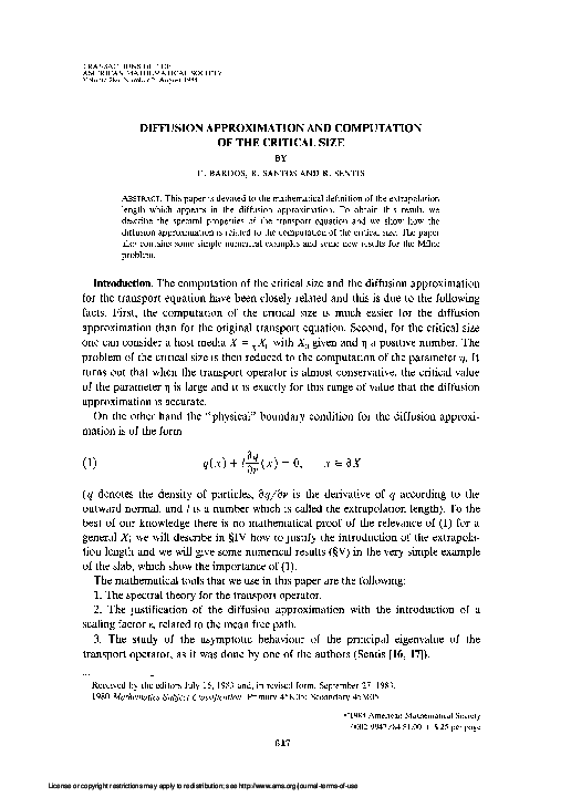 Pdf Diffusion Approximation And Computation Of The Critical Size