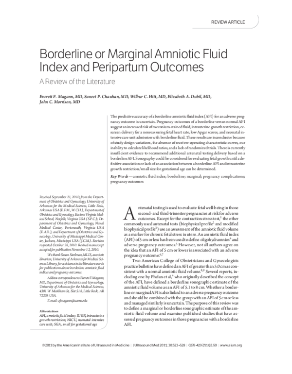 (PDF) Borderline or marginal amniotic fluid index and peripartum ...