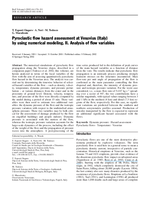 (PDF) Pyroclastic flow hazard assessment at Vesuvius (Italy) by using ...