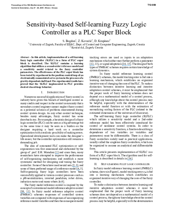 Pdf Sensitivity Based Self Learning Fuzzy Logic Controller As A Plc Super Block