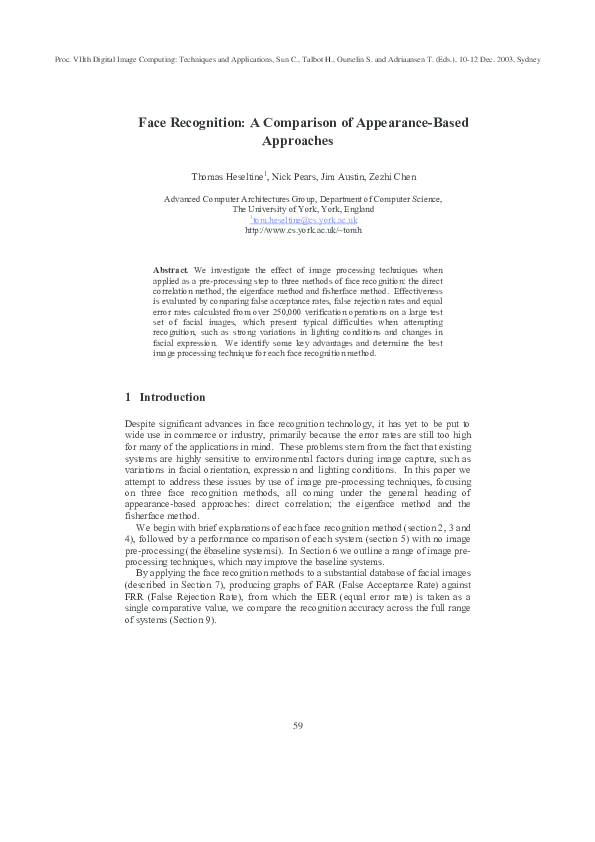 (PDF) Face recognition: A comparison of appearance-based approaches