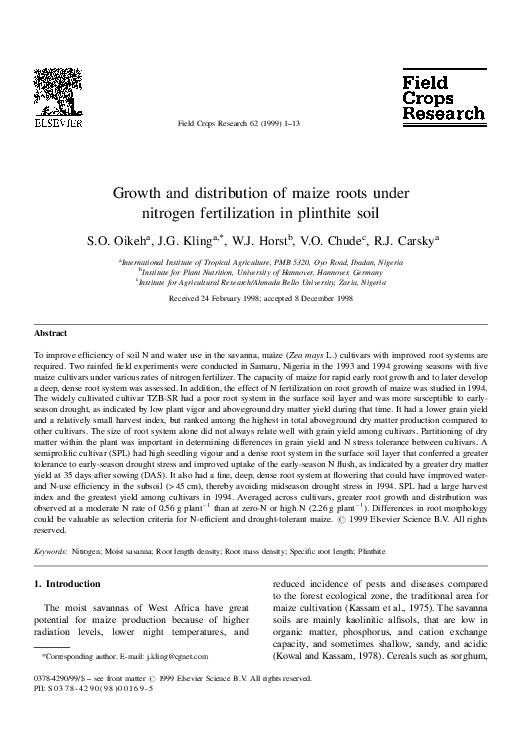 (PDF) Growth and distribution of maize roots under nitrogen ...