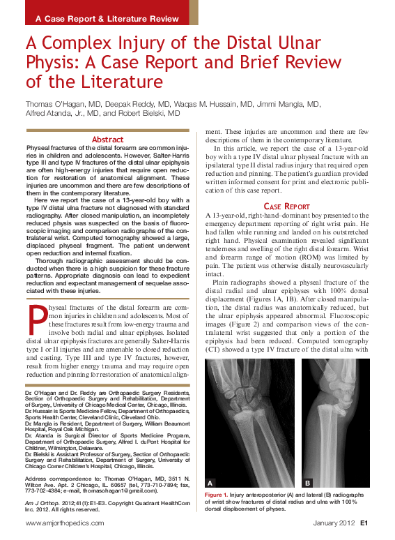 (PDF) A complex injury of the distal ulnar physis: a case report and ...