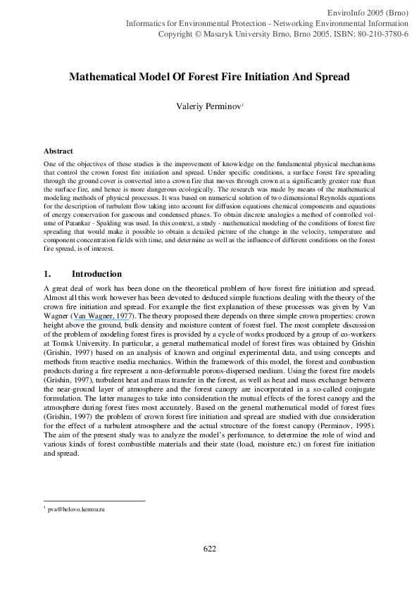 Pdf Mathematical Model Of Forest Fire Initiation And Spread