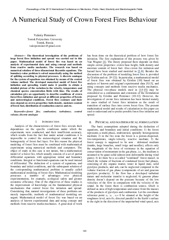 (PDF) A numerical study of crown forest fires behavior | Valeriy Perminov - Academia.edu