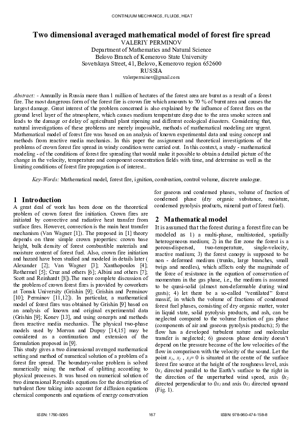 (PDF) Two dimensional averaged mathematical model of forest fire spread