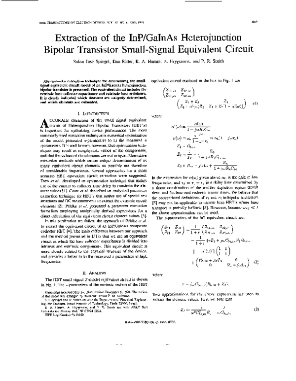 (PDF) Extraction of the InP/GaInAs heterojunction bipolar transistor small-signal equivalent circuit