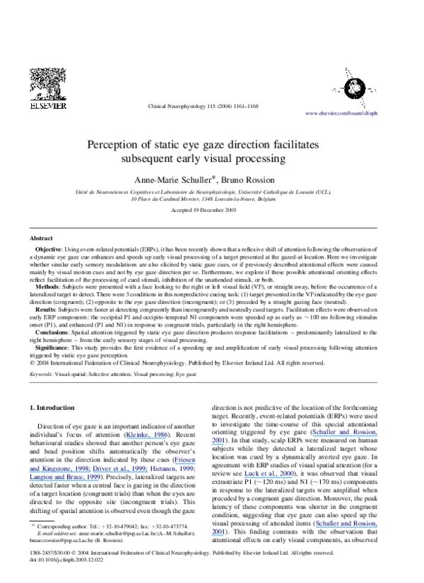 Pdf Perception Of Static Eye Gaze Direction Facilitates Subsequent