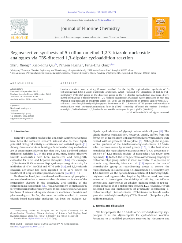 Pdf Regioselective Synthesis Of 5 Trifluoromethyl 1 2 3 Triazole Nucleoside Analogues Via Tbs