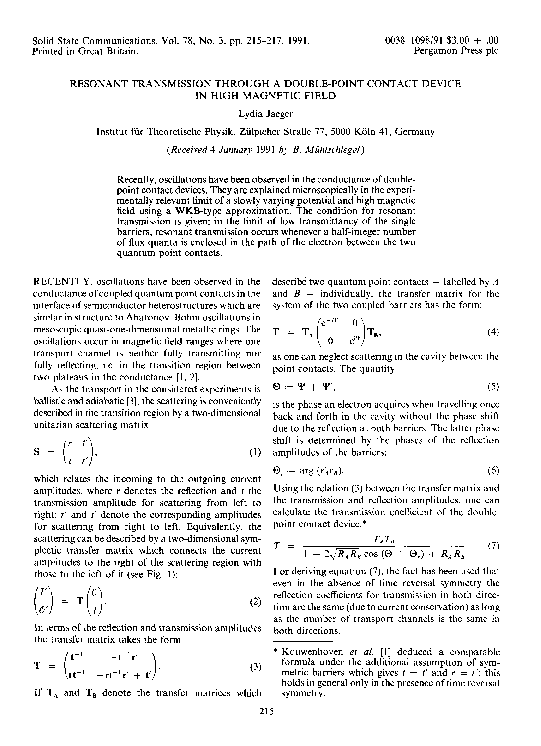 (PDF) Resonant transmission through a double-point contact device in ...