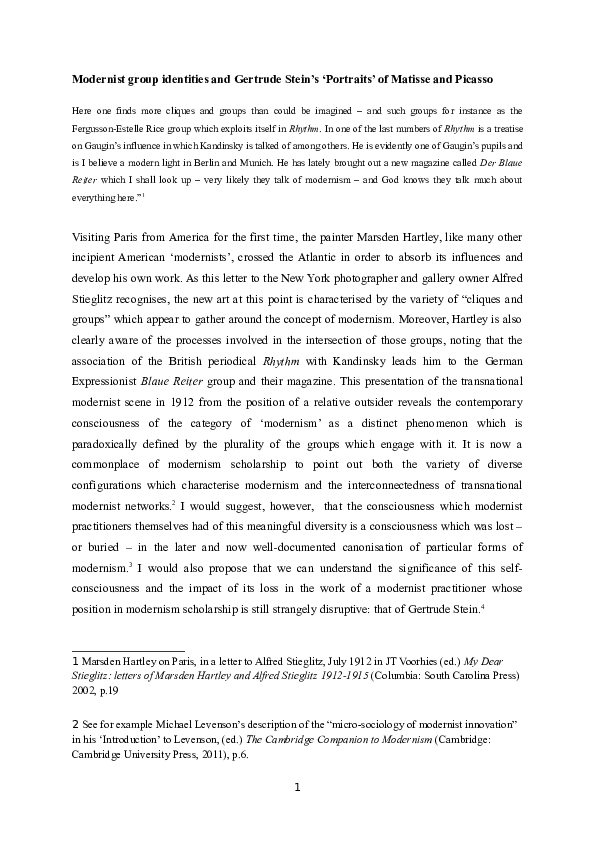 (DOC) Modernist group identities and Gertrude Stein's 'Portraits' of ...