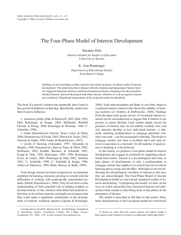 (PDF) The Four-Phase Model of Interest Development