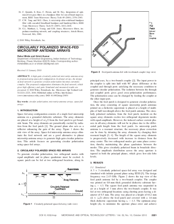 (PDF) Circularly polarized space-fed microstrip antenna arrays