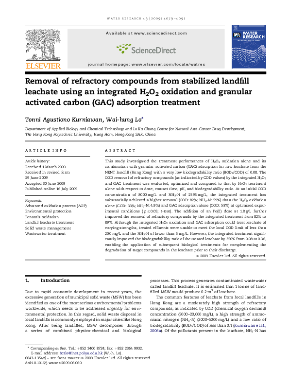 (PDF) Removal of refractory compounds from stabilized landfill leachate ...