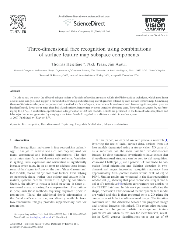 Pdf Three Dimensional Face Recognition Using Combinations Of Surface Feature Map Subspace
